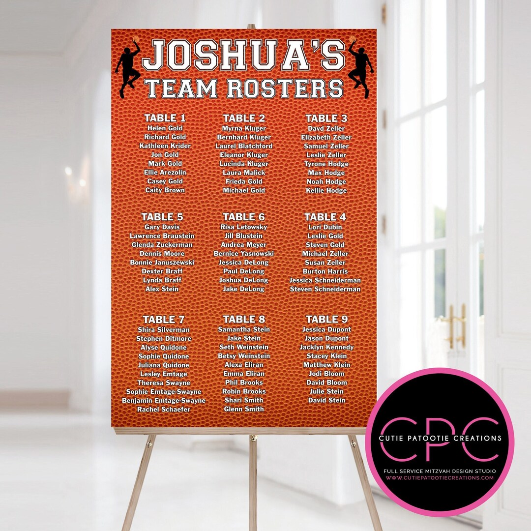 Basketball Sports Team Roster Table Seating Chart for Bar and Bat ...