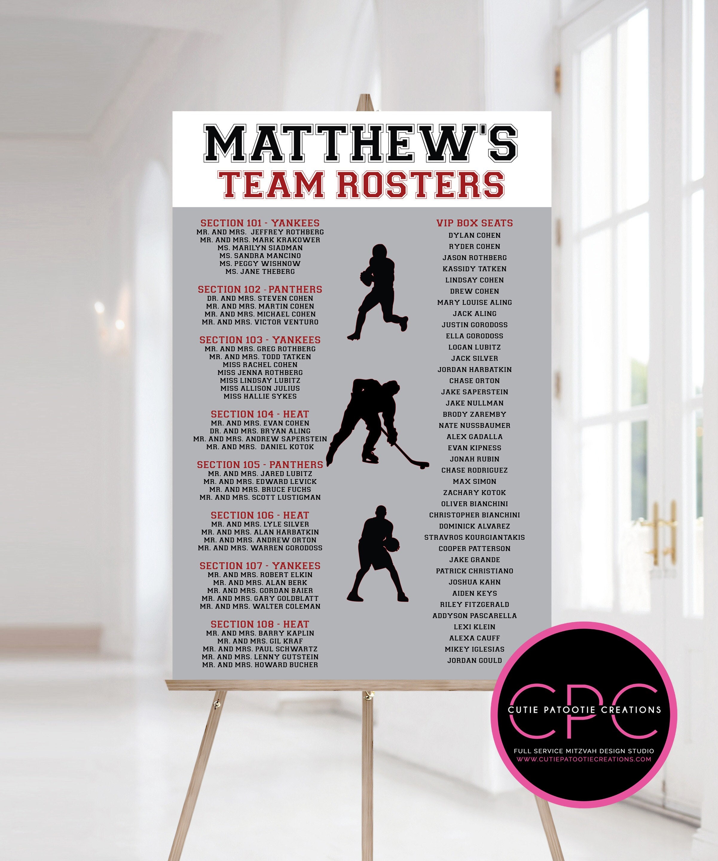 Team Roster Seating Chart for Sports Teams - Football - Baseball ...