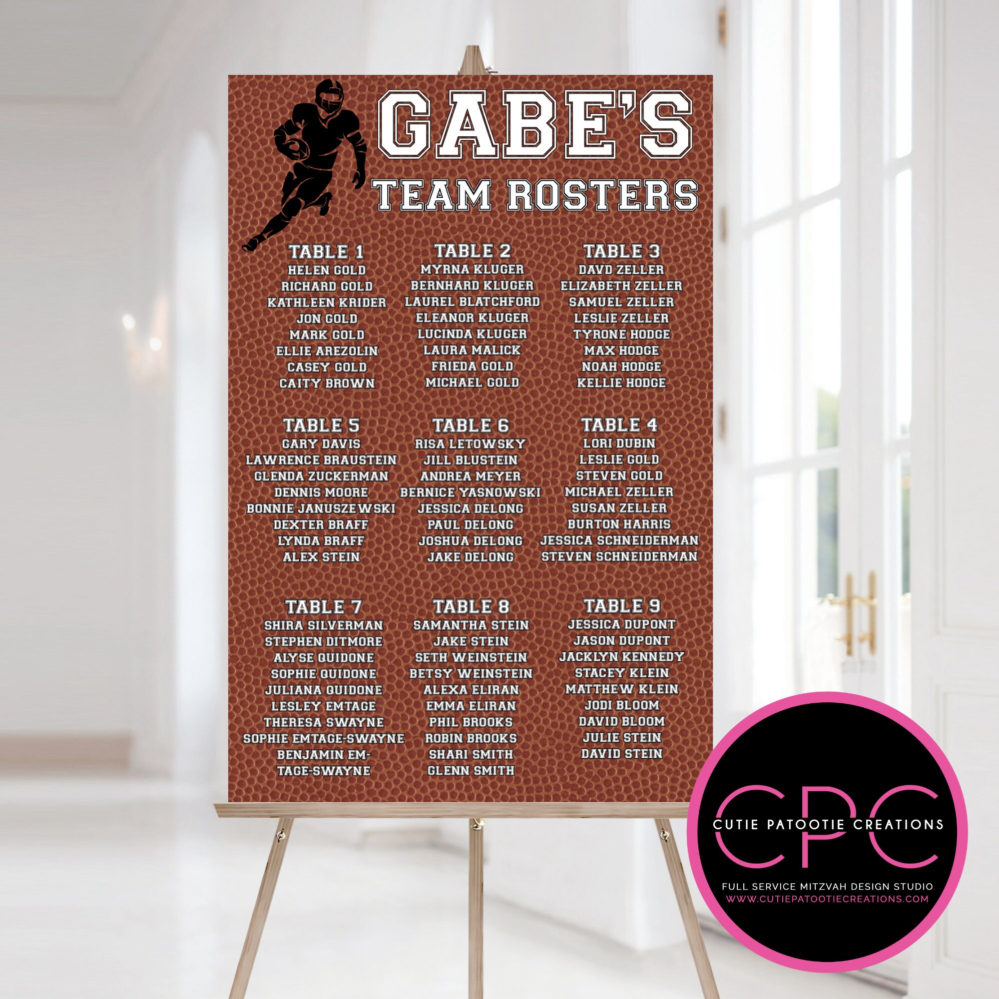 Team Roster Seating Chart for Sports Teams - Football - Baseball ...