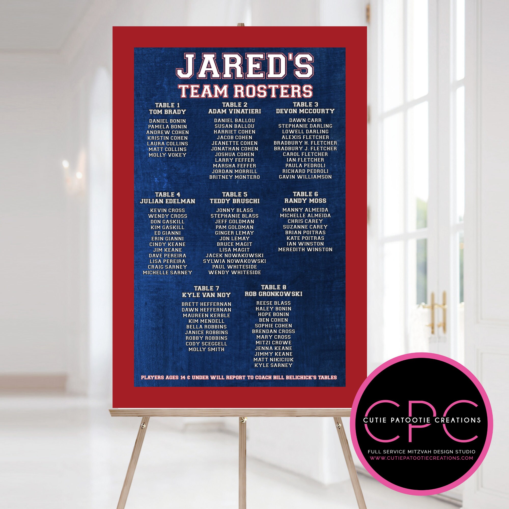 Team Roster Seating Chart for Sports Teams - Football - Baseball ...