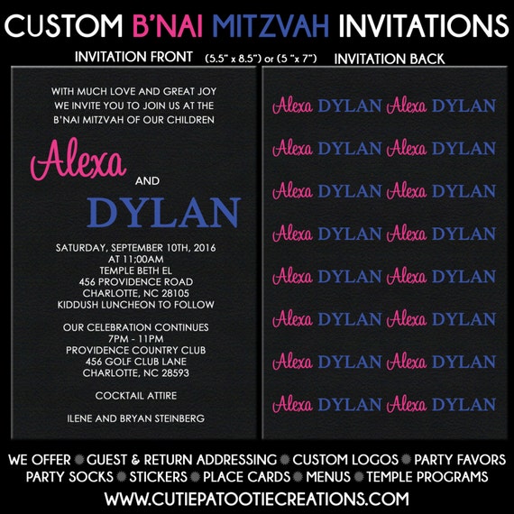 B'Nai Mitzvah Invitations - Pink and Blue Step and Repeat BNai Mitzvah ...