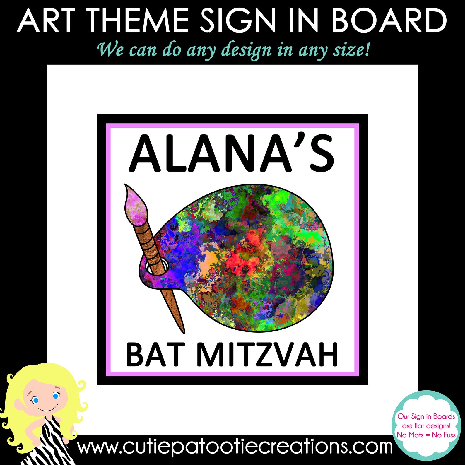 Art Theme Bat Mitzvah Sign in Board Paint Palette Bat | Etsy