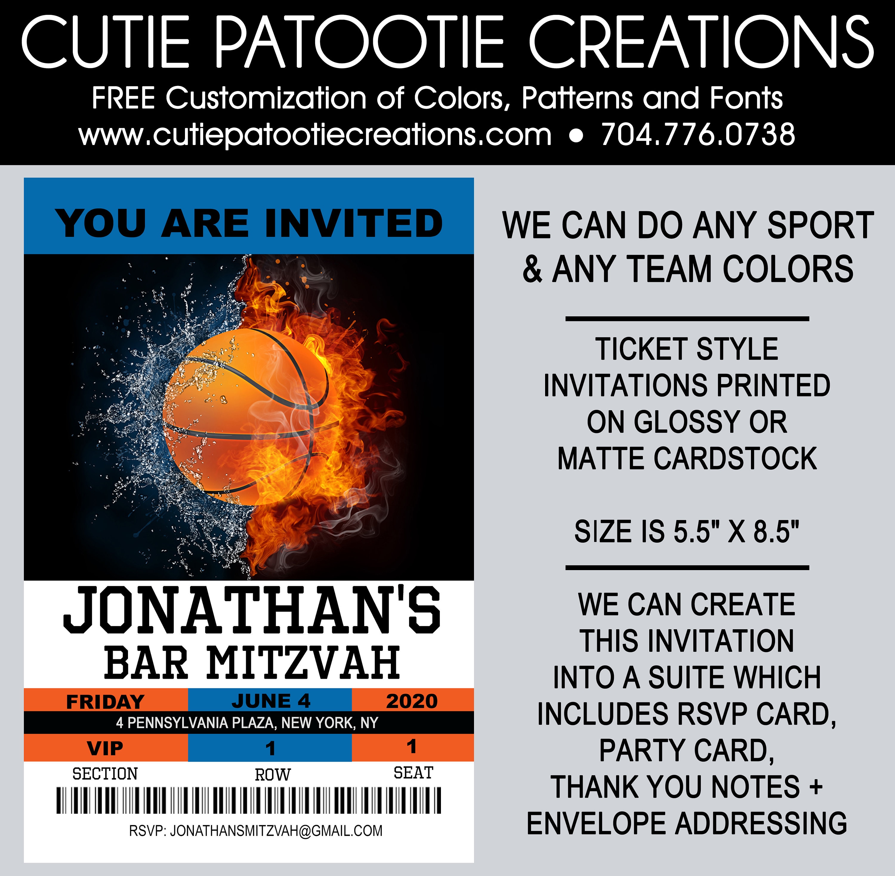 Football Sports Ticket Bar Mitzvah Invitation We can do ANY | Etsy
