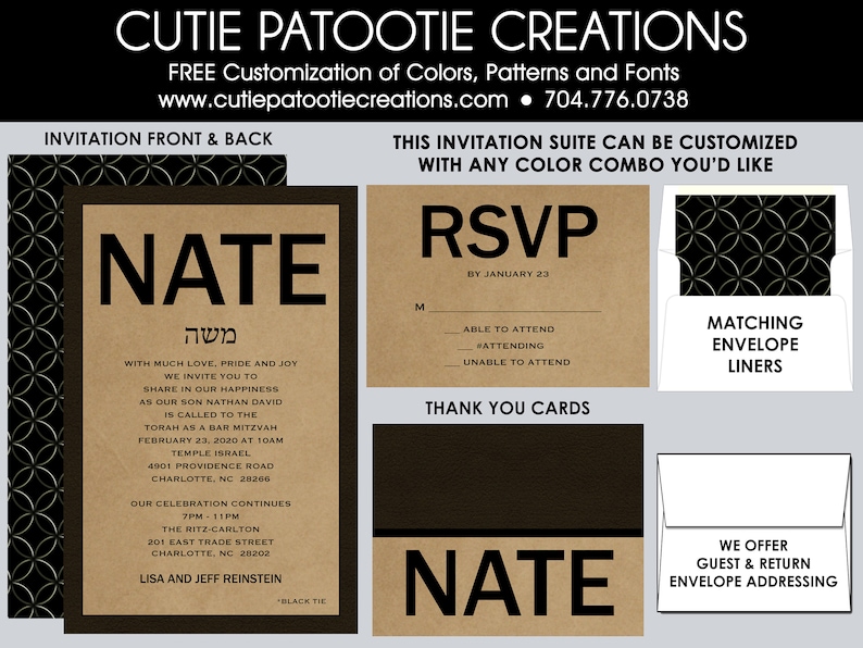 Custom Bar Mitzvah Invitations, RSVP, Thank You Cards - Etsy