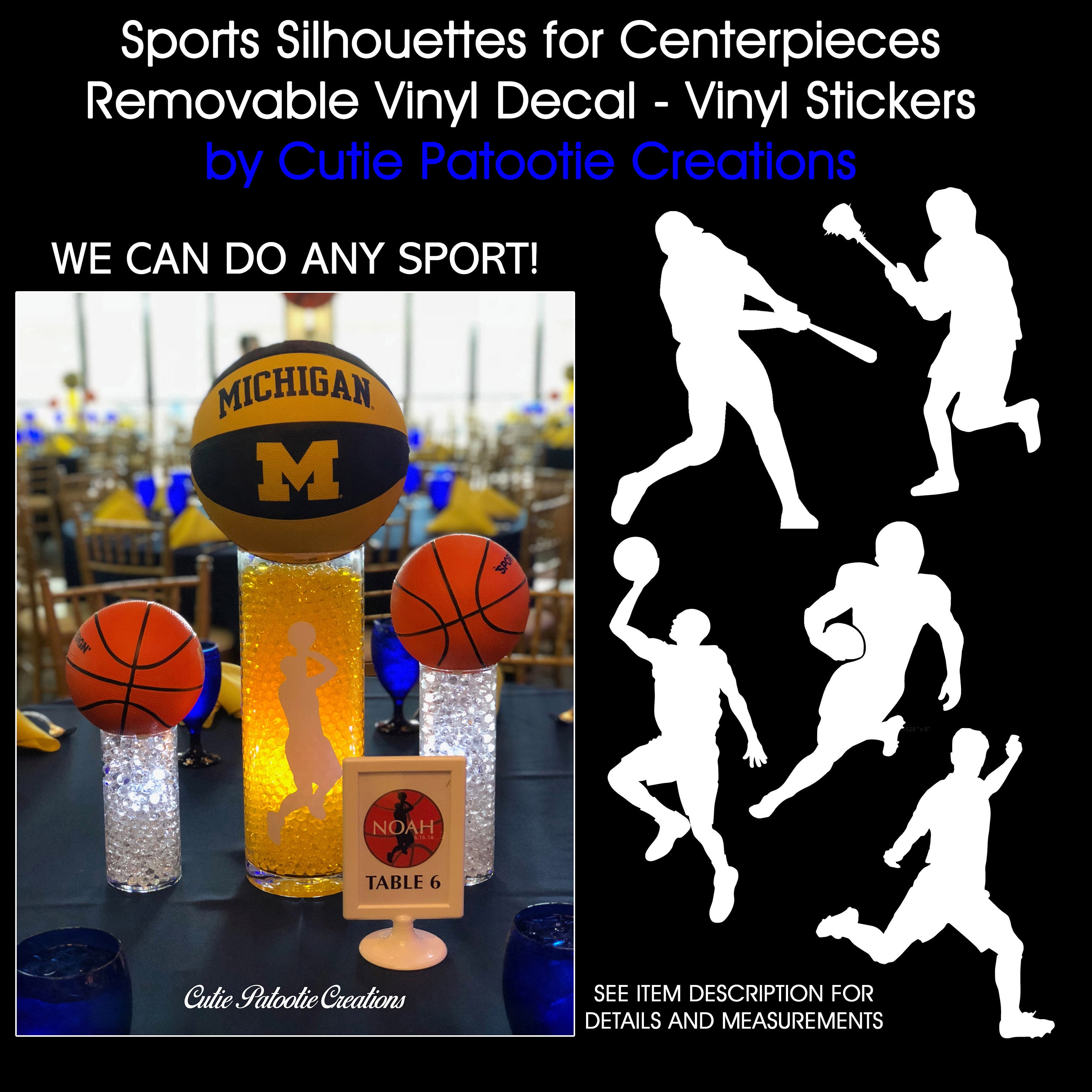 Basketball Player Silhouette Decal – Removable Vinyl Centerpiece ...