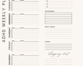 ADHD Organizing Weekly Planner, Digital Download, Printable Vertical ...