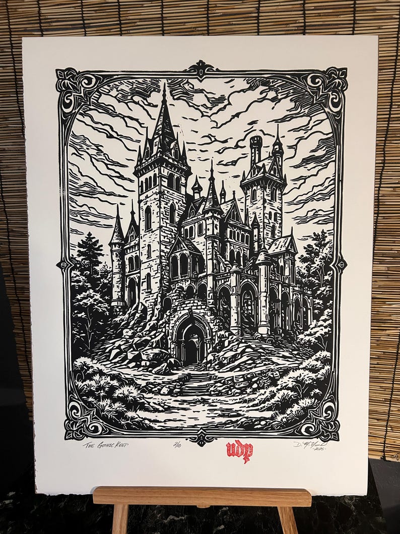 The Gothic Keep | Linocut Print | Castle Art | Architectural Decor ...