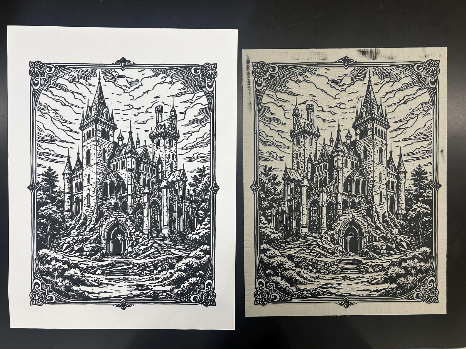 The Gothic Keep | Linocut Print | Castle Art | Architectural Decor ...