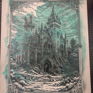 The Gothic Keep | Linocut Print | Castle Art | Architectural Decor ...