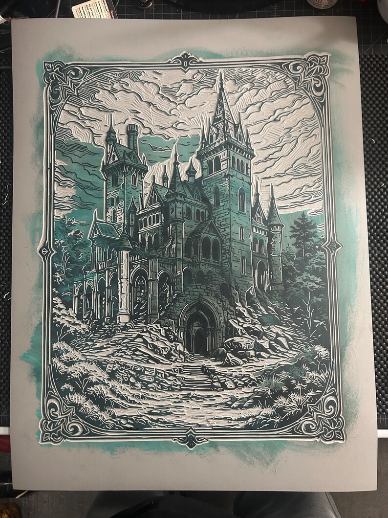 The Gothic Keep | Linocut Print | Castle Art | Architectural Decor ...