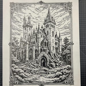 The Gothic Keep | Linocut Print | Castle Art | Architectural Decor ...