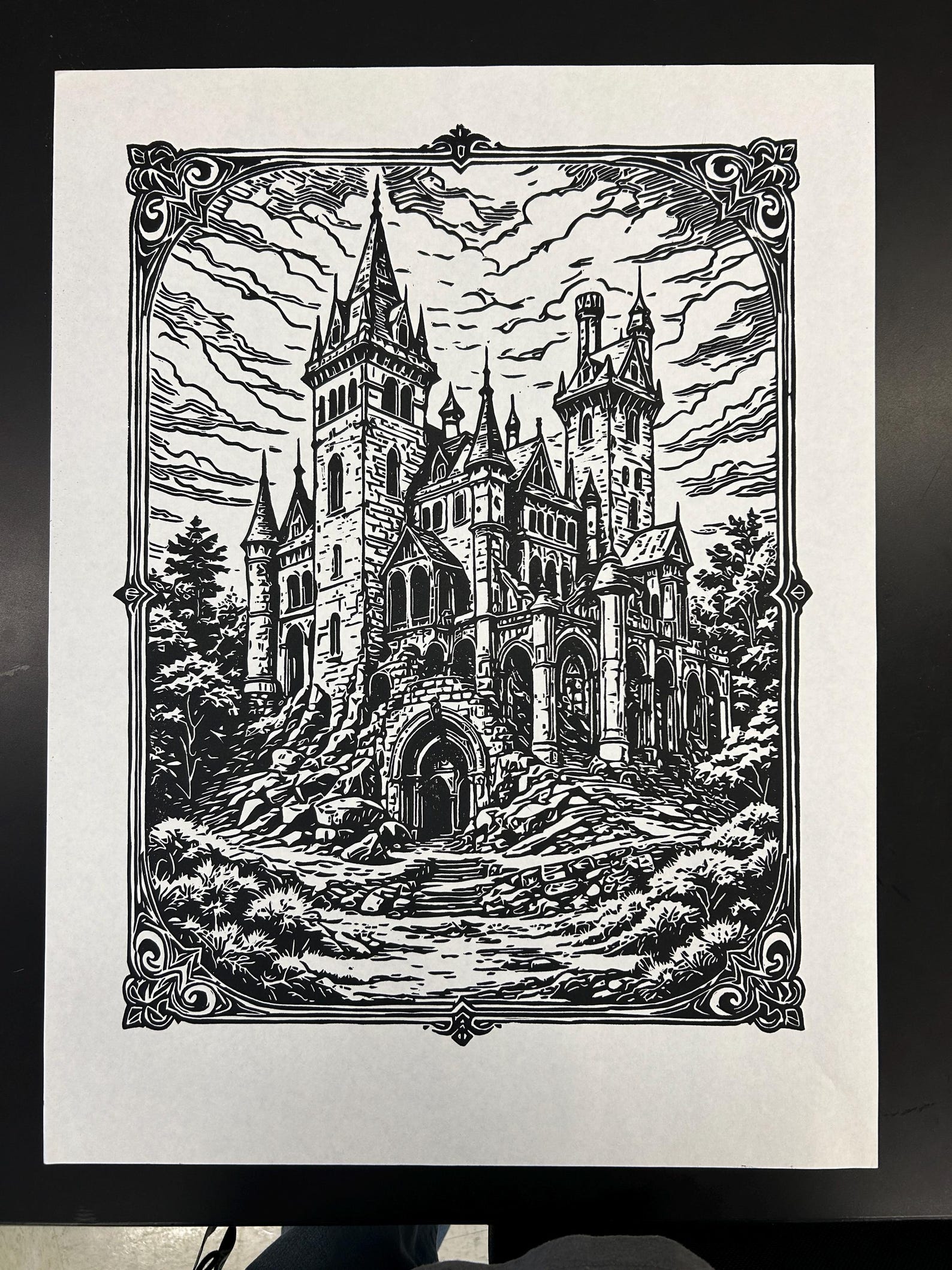The Gothic Keep | Linocut Print | Castle Art | Architectural Decor ...