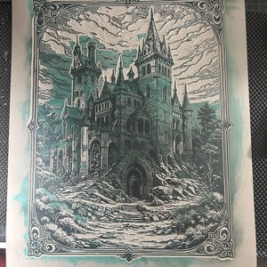 The Gothic Keep | Linocut Print | Castle Art | Architectural Decor ...