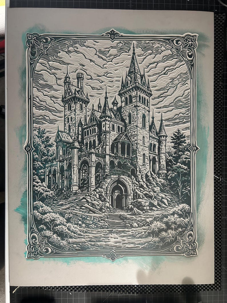 The Gothic Keep | Linocut Print | Castle Art | Architectural Decor ...