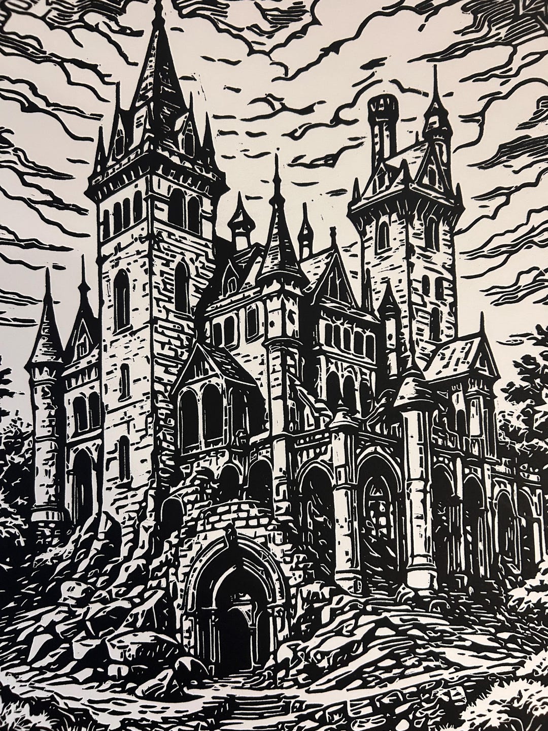 The Gothic Keep | Linocut Print | Castle Art | Architectural Decor ...
