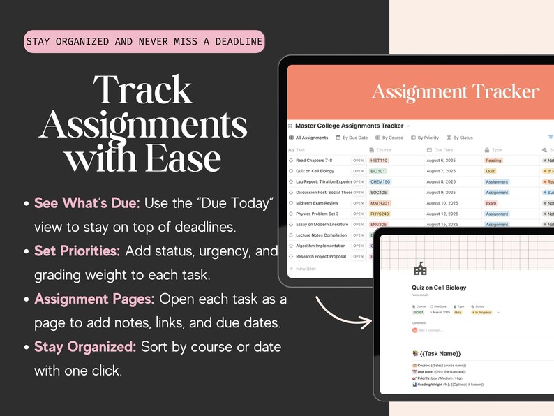 2025 Assignment Tracker for Academic and College Students Notion ...
