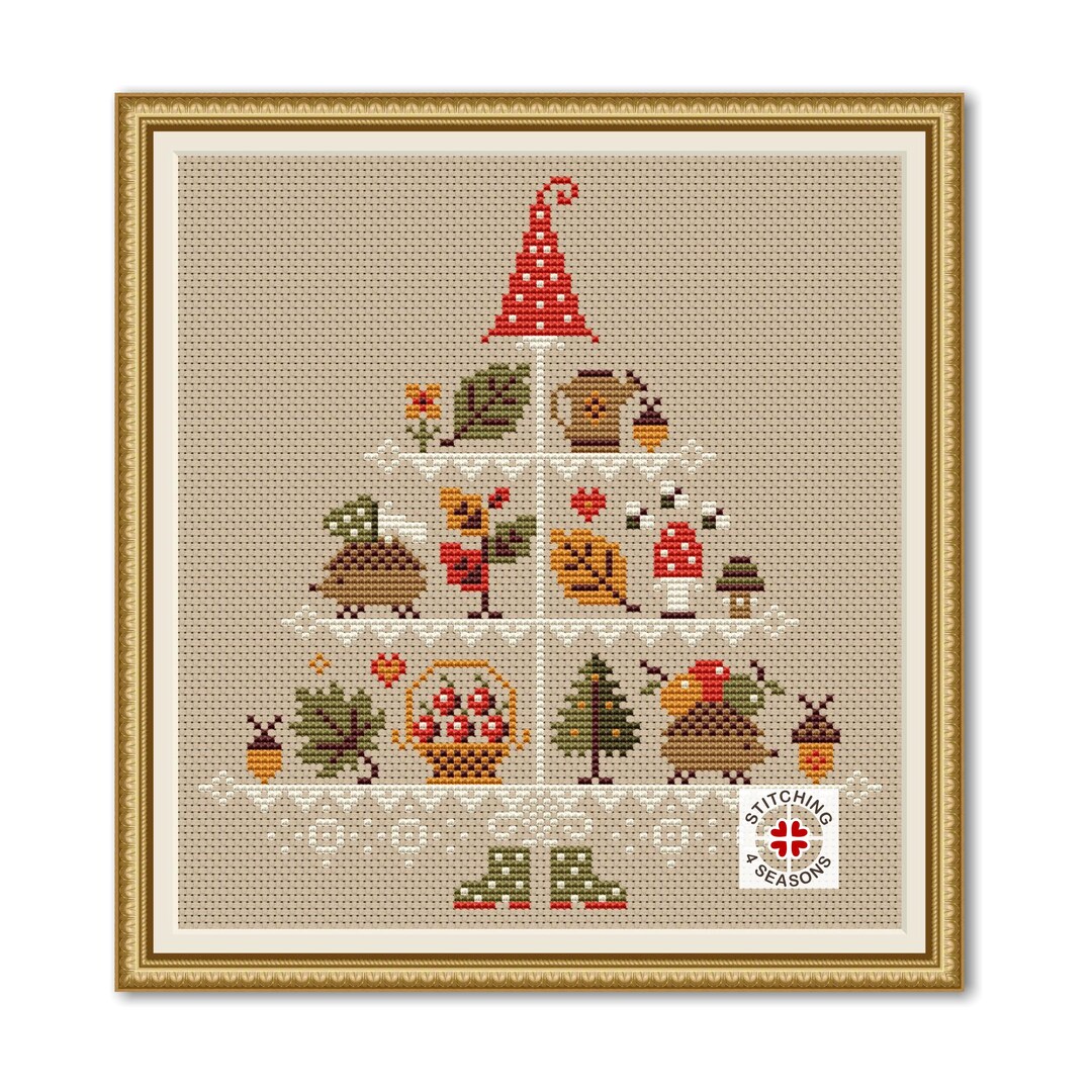September Cake Stand Cross Stitch Pattern: Autumn Sampler (PDF Pattern ...
