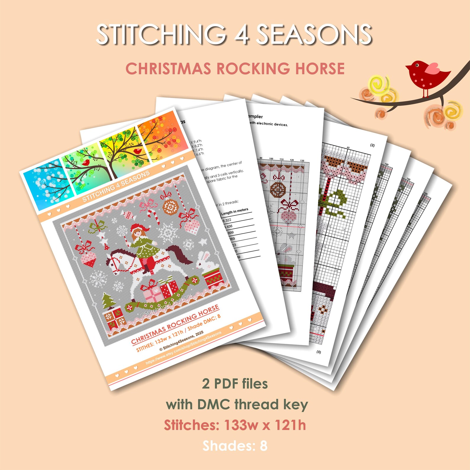 Christmas Rocking Horse Cross Stitch Pattern: Winter Sampler (PDF ...