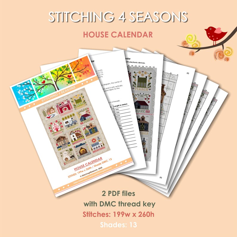 Seasons Calendar Cross Stitch Pattern PDF - House Calendar Sampler ...