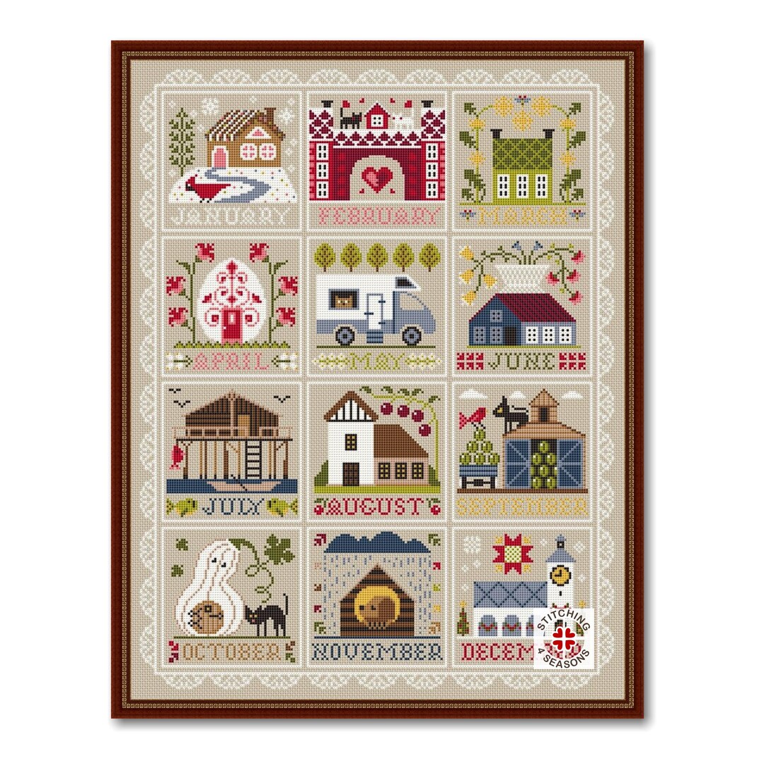 Seasons Houses Calendar Cross Stitch Pattern: Months of the Year ...