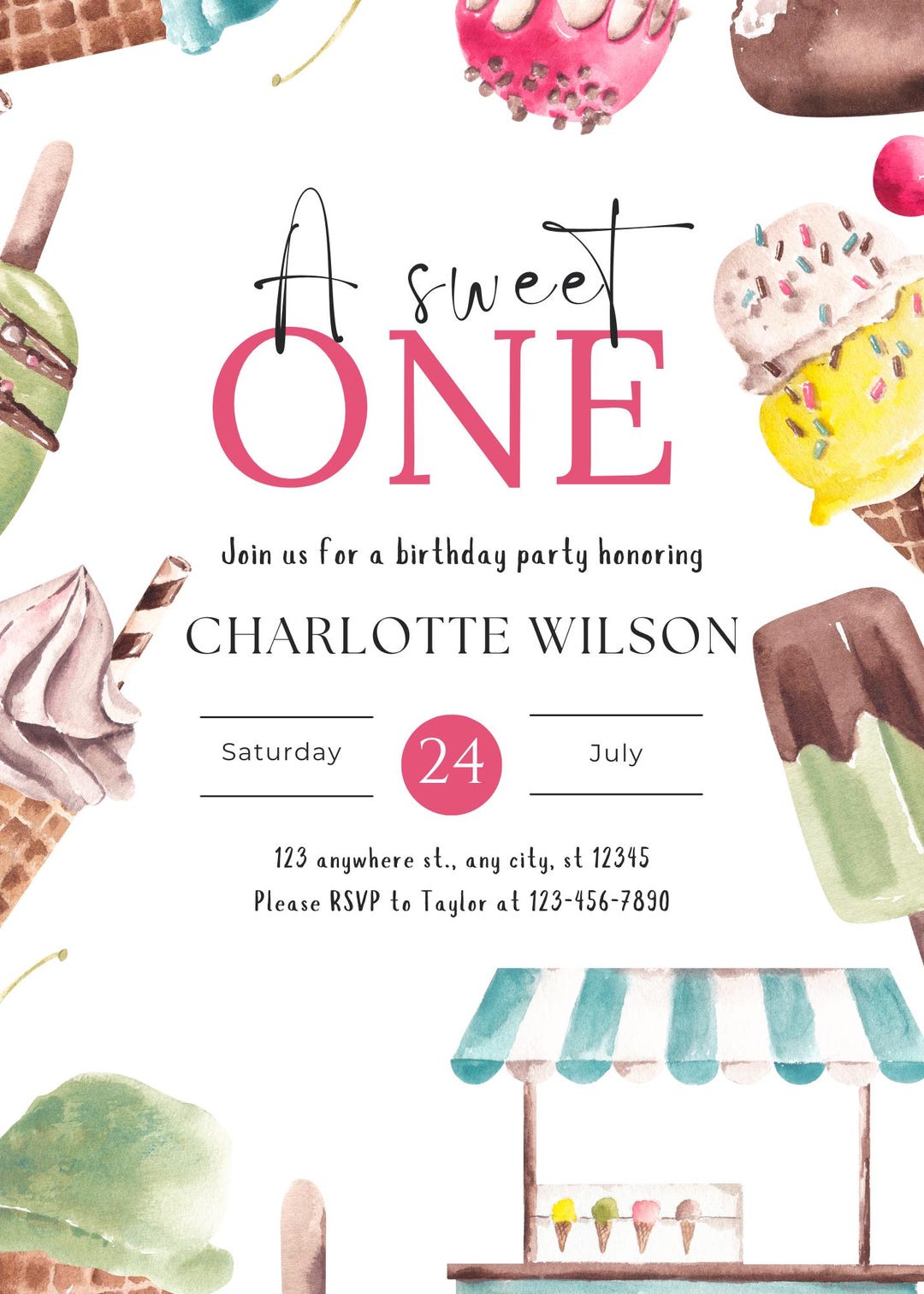 A Sweet One Birthday Invitation - Etsy