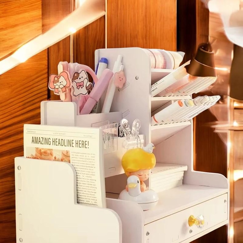 Multi-tier Wooden Desk Organizer – Pen Holder, Bookshelf & Office ...