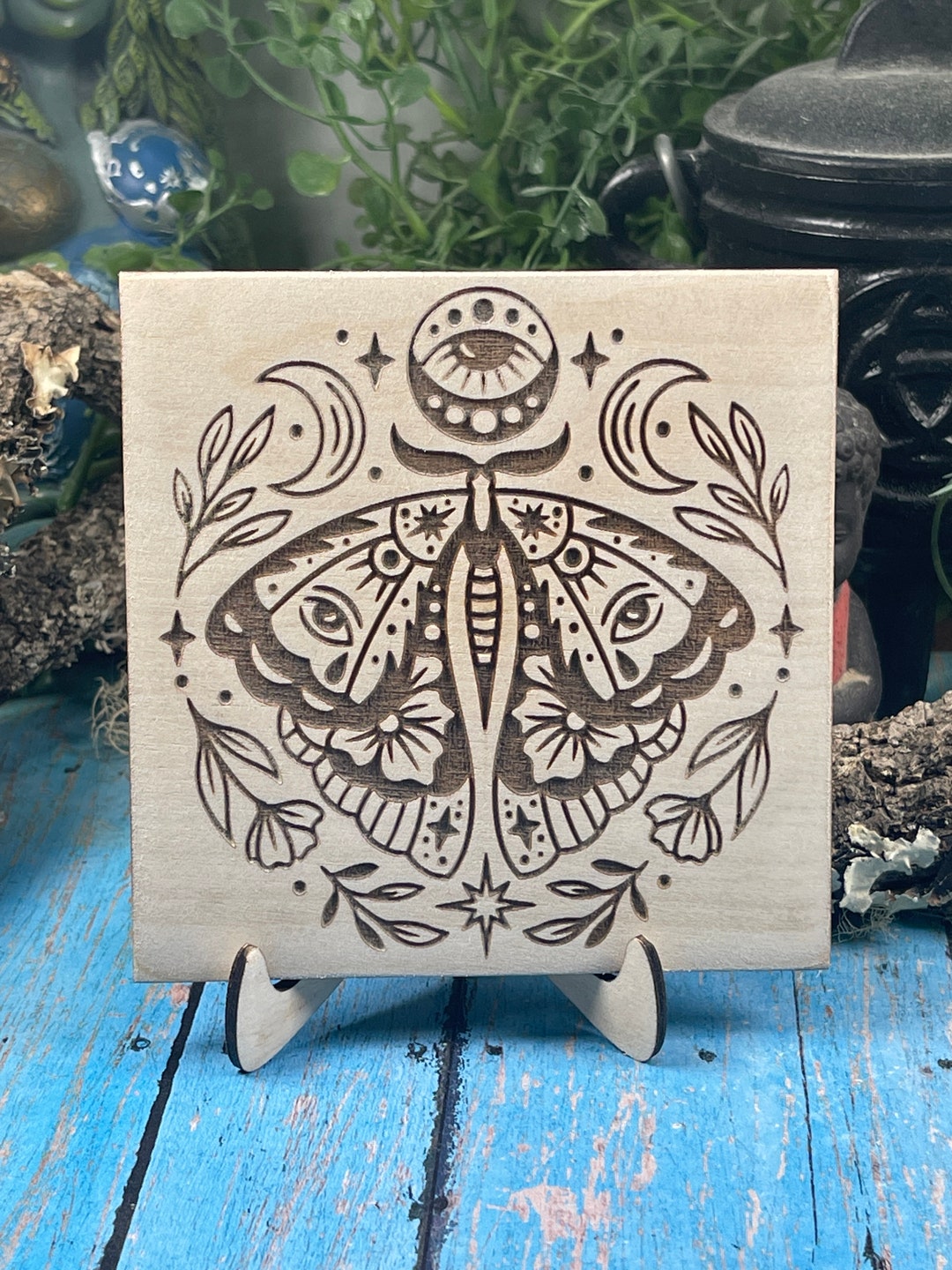 Witchy Sign Lunar Moth Wood Carving Bohemian Decor Wood - Etsy
