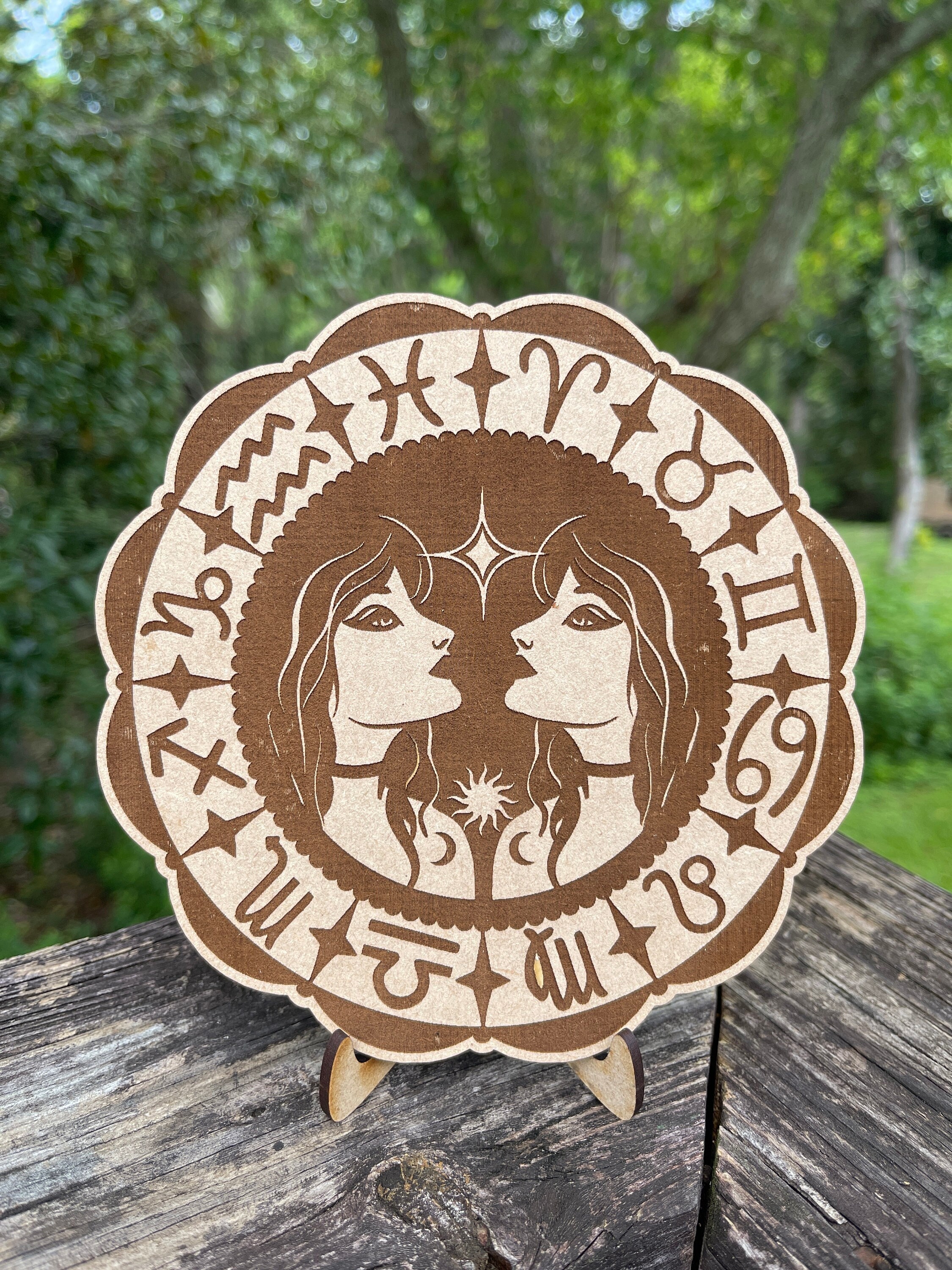 Gemini Zodiac Sign Fire Sign Wood Burned Art AIR ELEMENT | Etsy