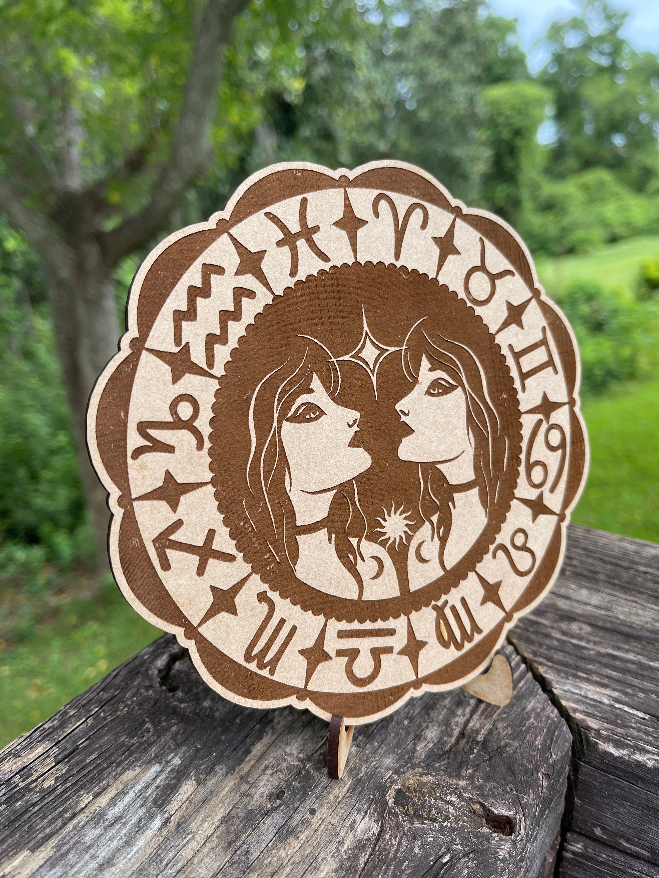 Gemini Zodiac Sign Fire Sign Wood Burned Art AIR ELEMENT | Etsy