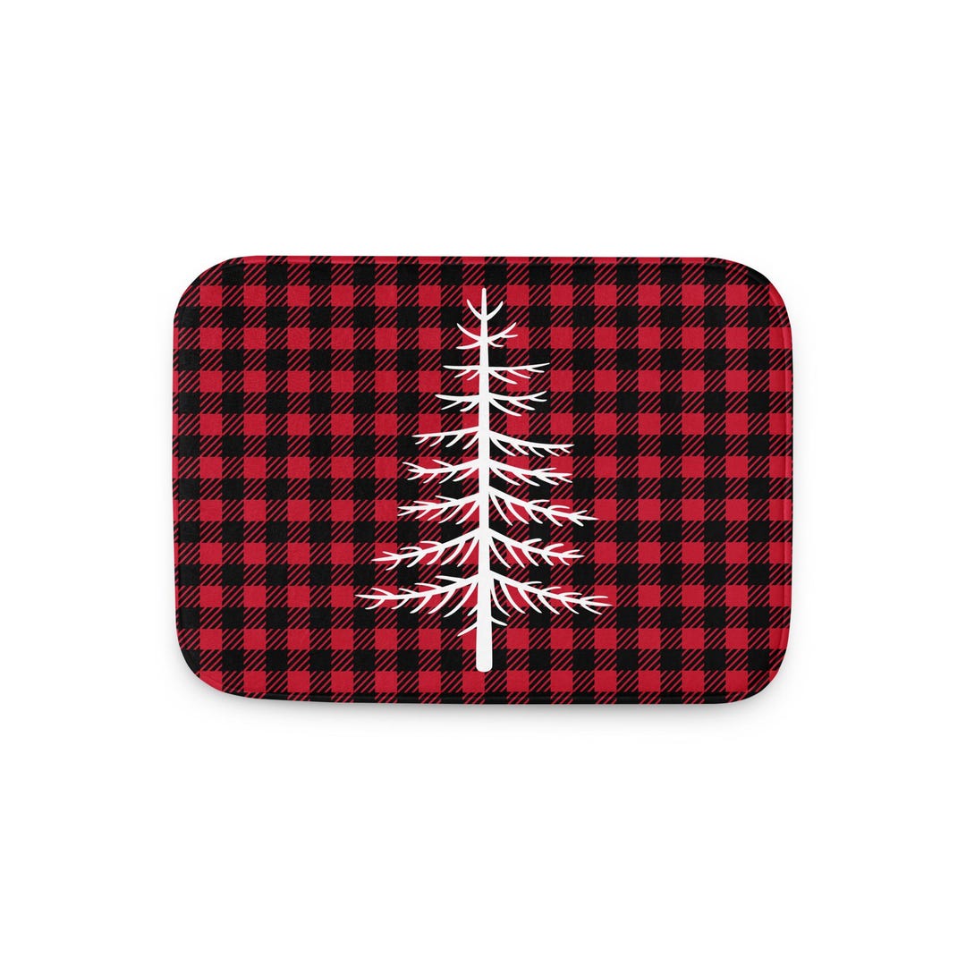 Red Buffalo Plaid Christmas Bath Mat - Cabin Bathroom Decor - 2 Size ...