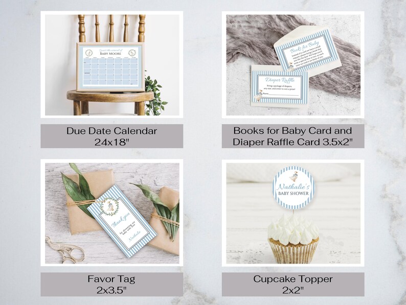 Silly Goose Baby Shower Invitation Bundle | Blue Striped Baby Boy ...