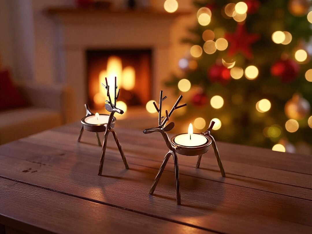 Iron Reindeer Candle Holders Set – Nordic Christmas Table Decor, Metal ...