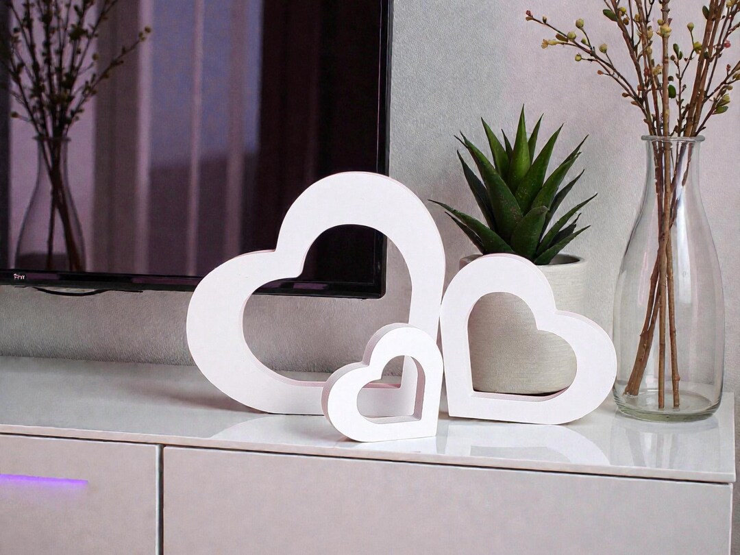 White PVC Heart Decor Set Minimalist Tabletop Love Sculptures - Etsy