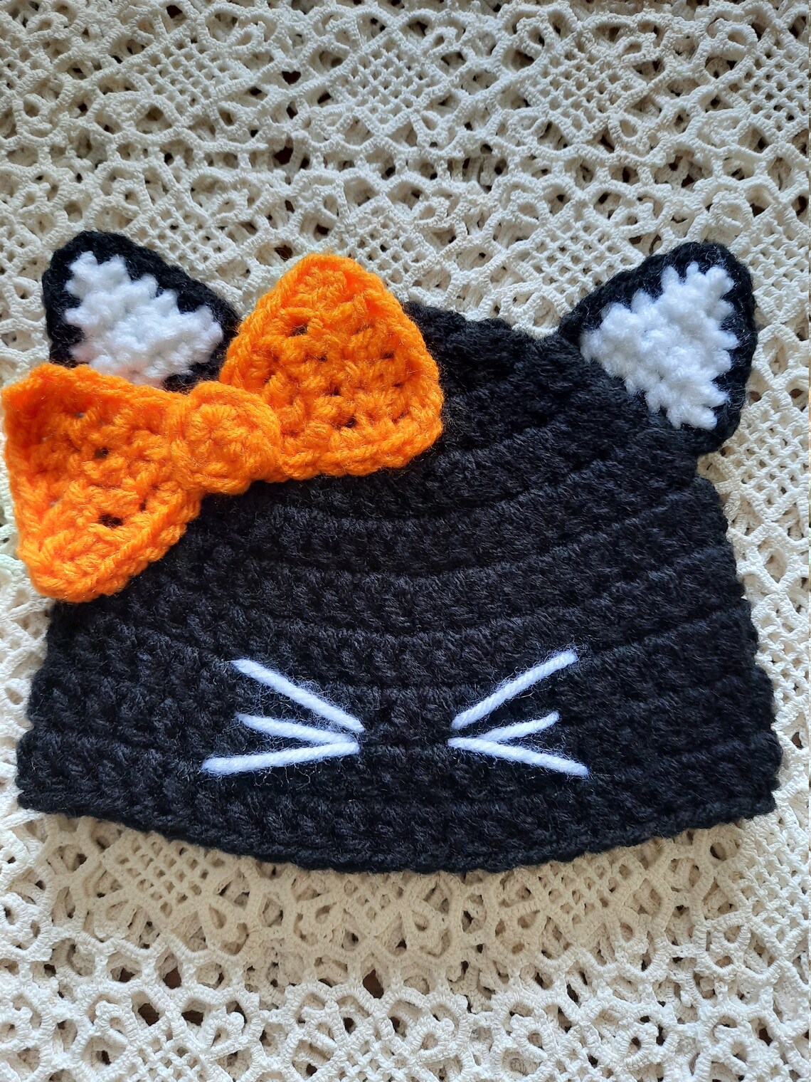 Hand Crochet Black and Orange Cat HAT and DIAPER COVER Set | Etsy