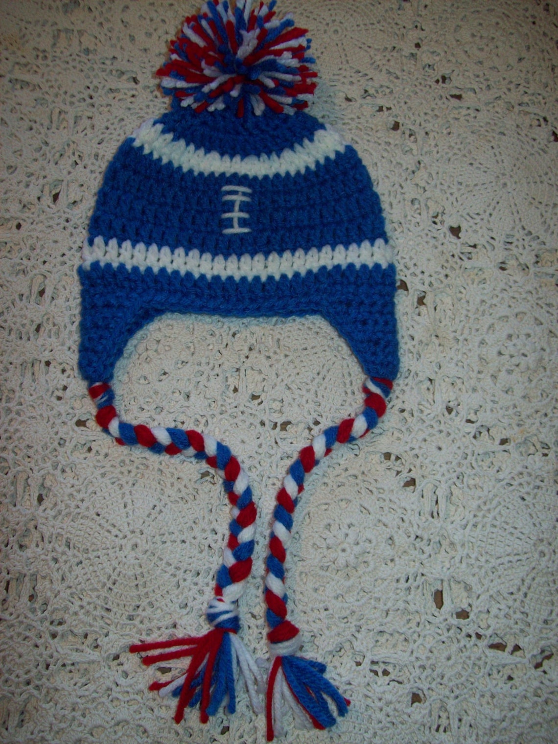 Crochet New York NY GIANTS FOOTBALL Earflap Braided Ties - Etsy