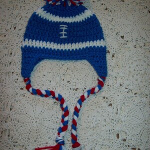 Crochet New York NY GIANTS FOOTBALL Earflap Braided Ties Pompom Hat ...