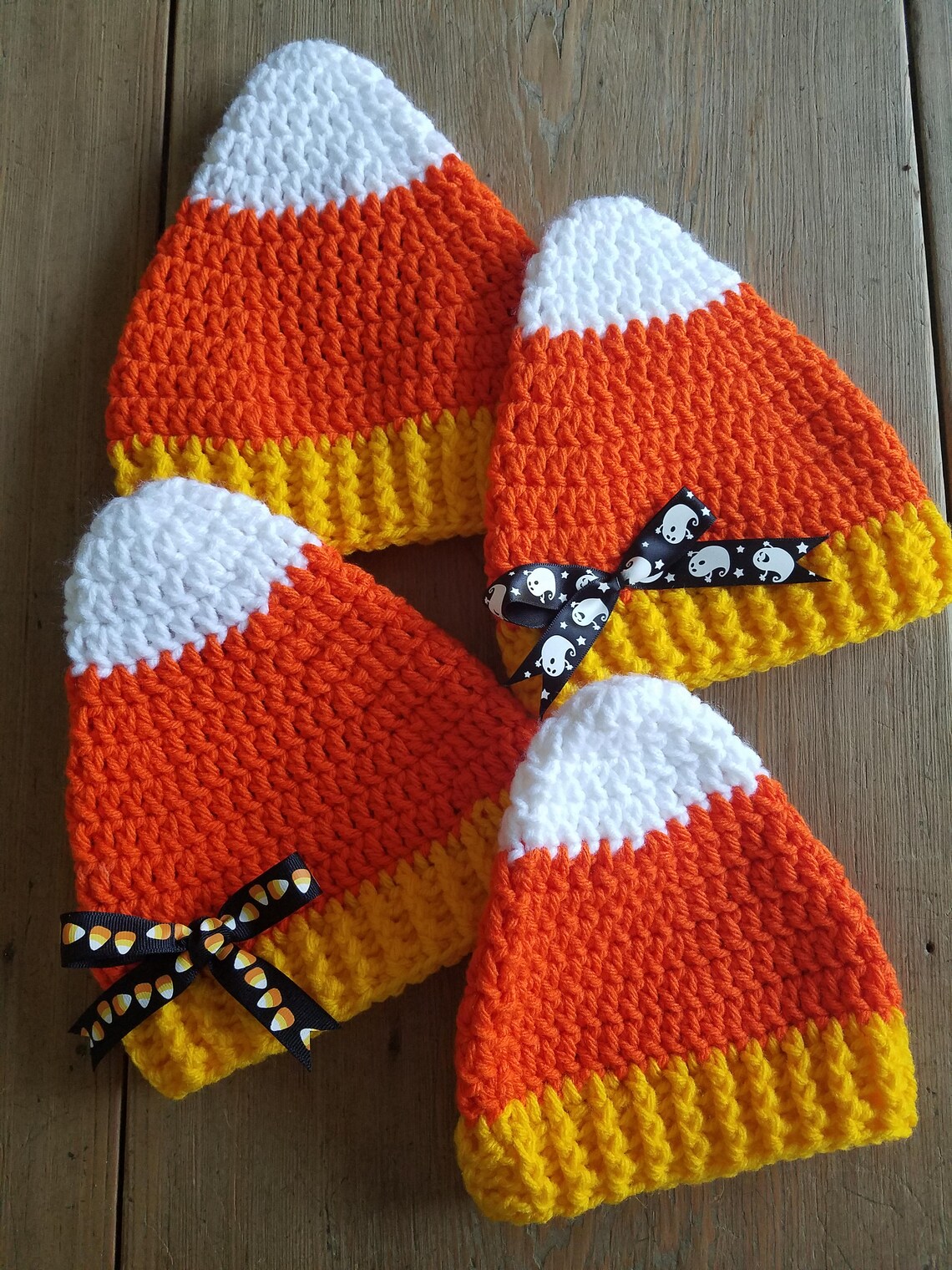 HALLOWEEN Candy Corn HAT Beanie Cap W Ribbon Bow Infant Baby Girl Boy ...