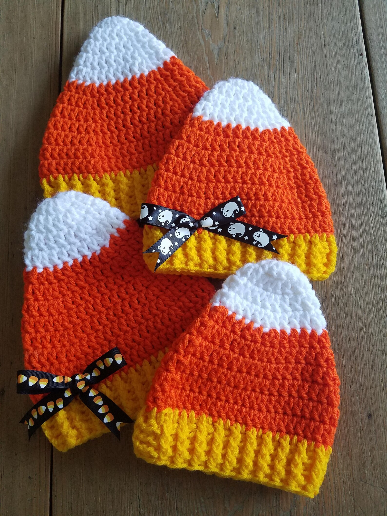 HALLOWEEN Candy Corn HAT Beanie Cap W Ribbon Bow Infant Baby Girl Boy ...