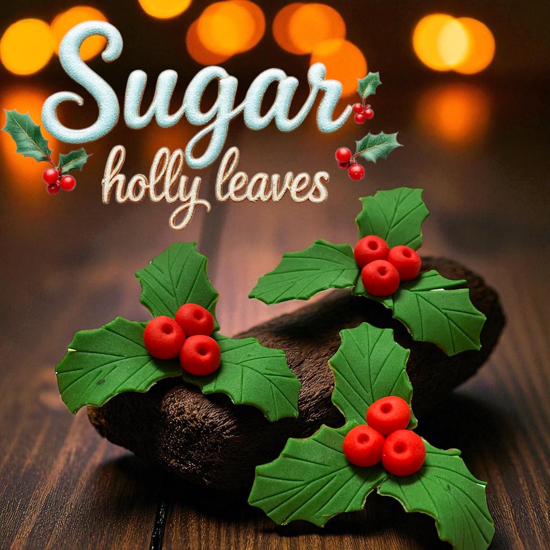 Sugar Holly Leaves With Red Berries Edible Cake Topper Christmas Theme ...