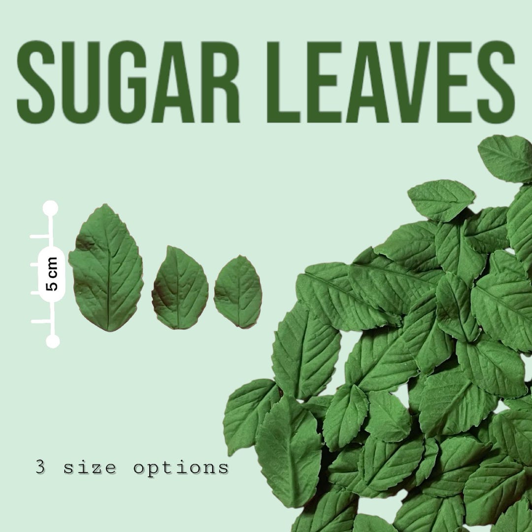 Sugar Paste Leaves, Edible Cake Toppers, Green, Decorations, Roses ...