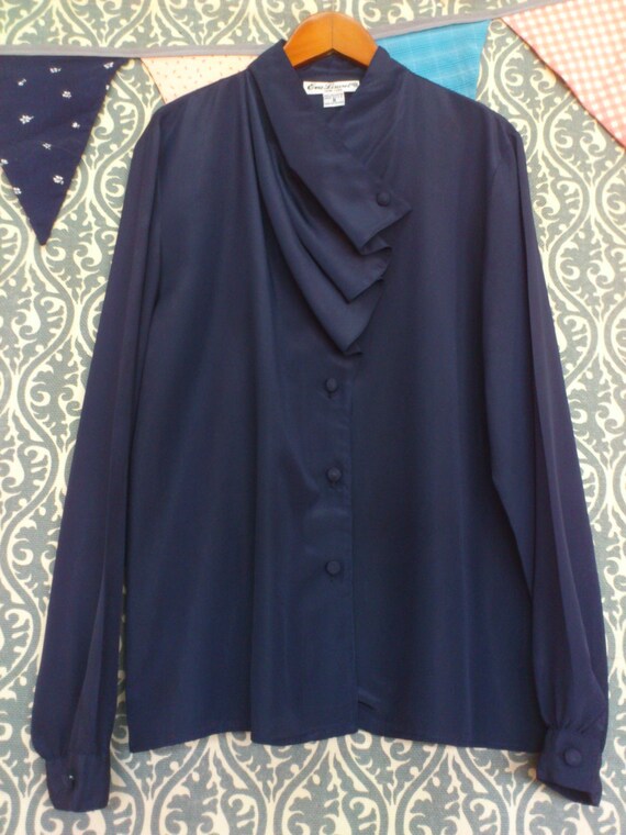 Blue Navy Blouse With Draped Neck - Etsy