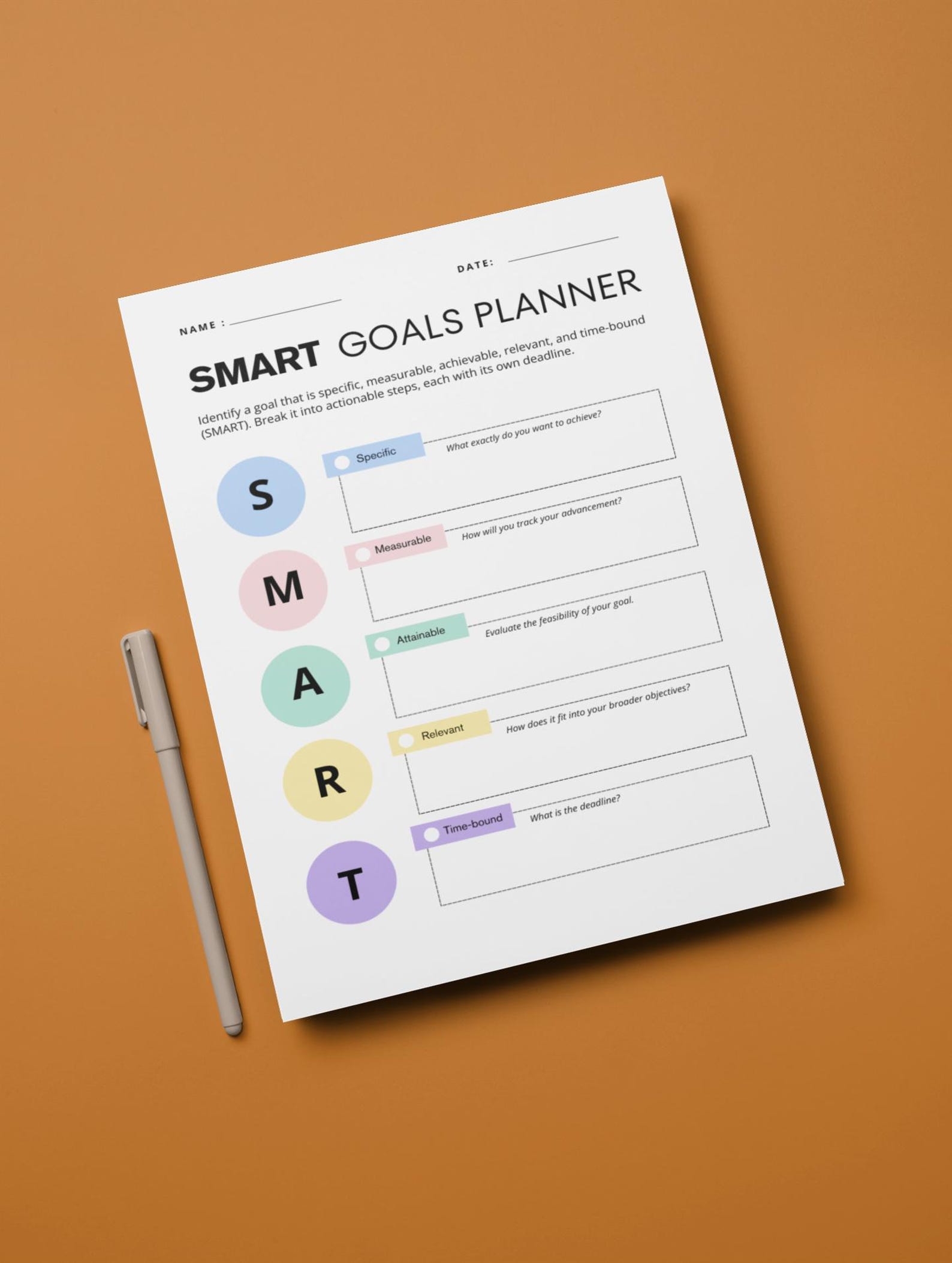 SMART Goals Planner Printable | Monthly Goals Worksheet | Goal Tracking ...