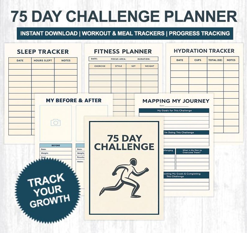 75 Day Challenge Tracker| 75 Soft Printable | 75 Medium Tracker ...