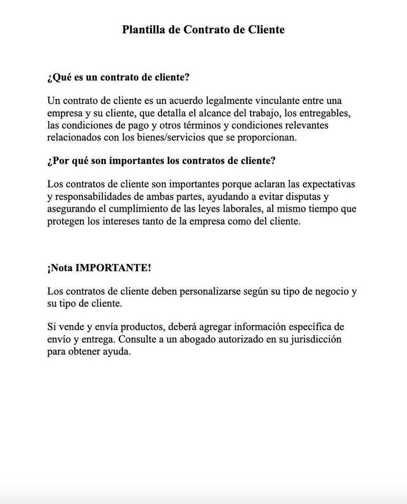 Plantilla De Contrato De Cliente / Customer / Client Contract (spanish ...