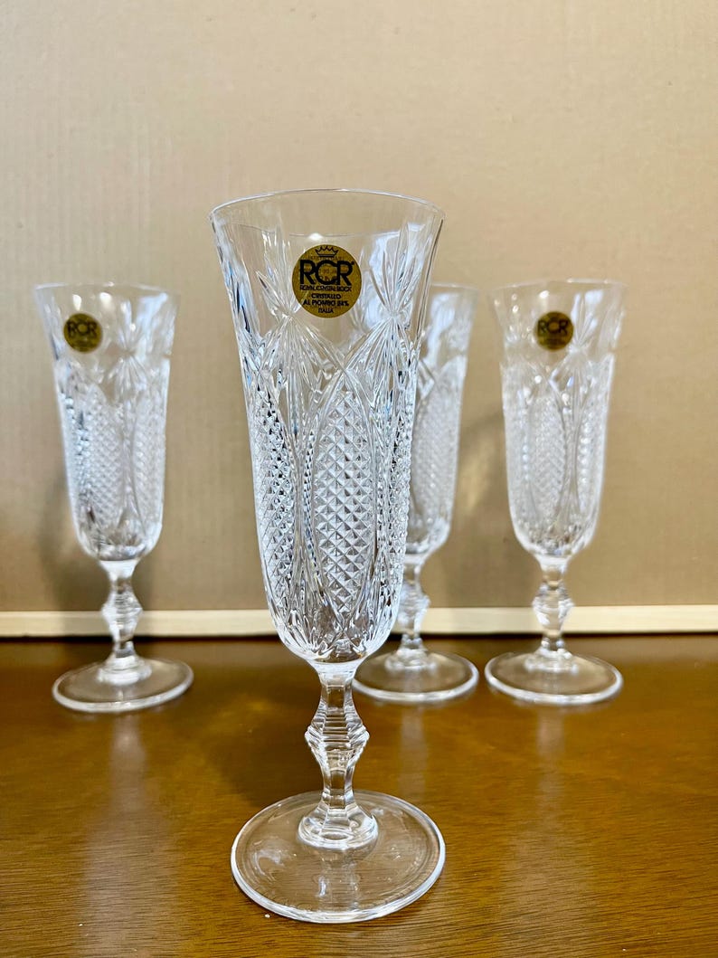 Vintage RCR Crystal Champagne Flutes | Italy Cut Glass Stemware Set - Etsy