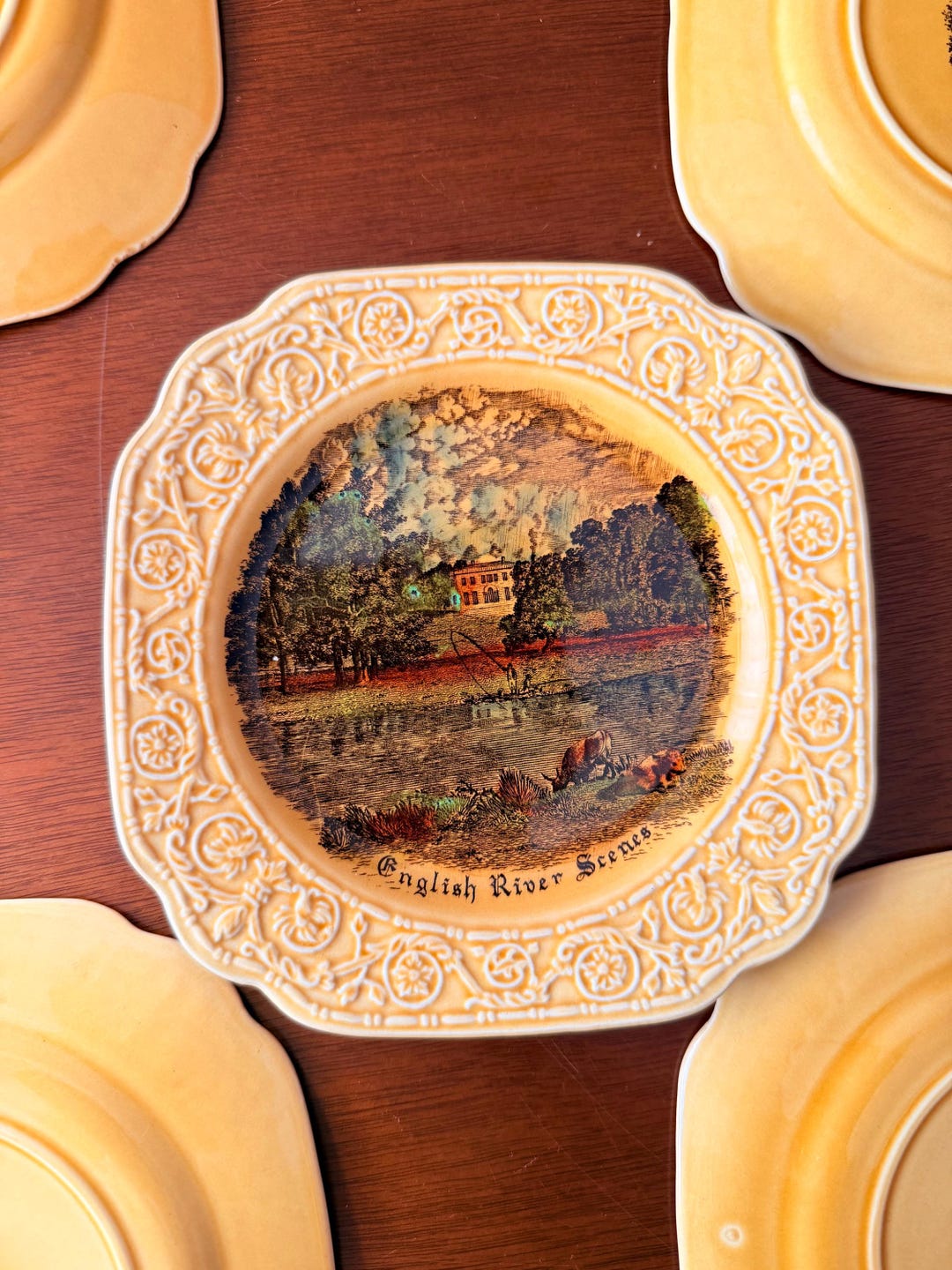 Vintage Crown Devon Plate Set | English River Scenes, Staffordshire ...