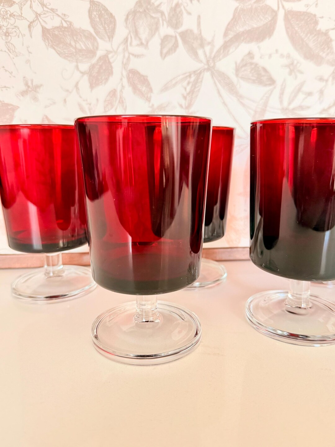 Vintage Ruby Red Luminarc Cavalier Wine Glasses | Cristal D’argues ...