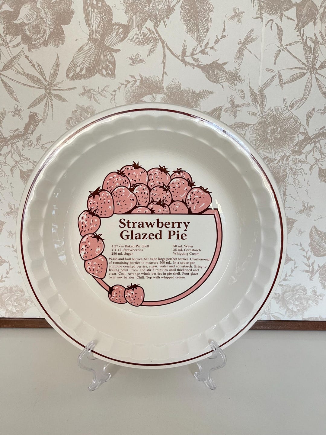 Vintage White and Pink 'C. E. Springer' 1980s Strawberry Glazed Pie ...