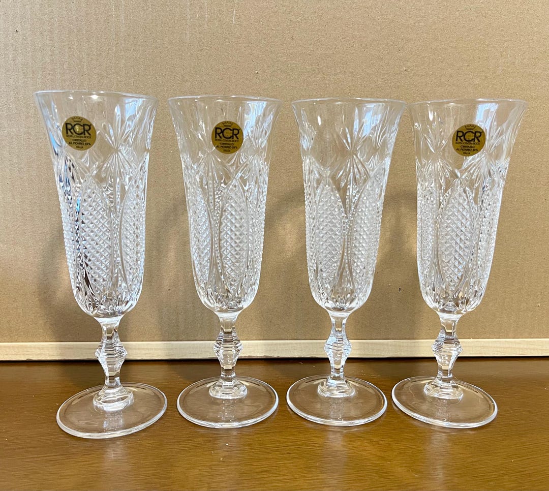 Vintage RCR Crystal Champagne Flutes | Italy Cut Glass Stemware Set - Etsy