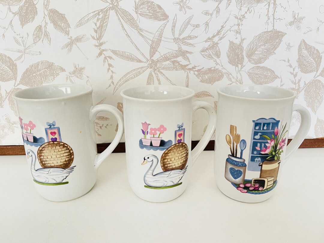 Vintage Ceramic Goose Mug Set | Country Kitchen Decor - Etsy